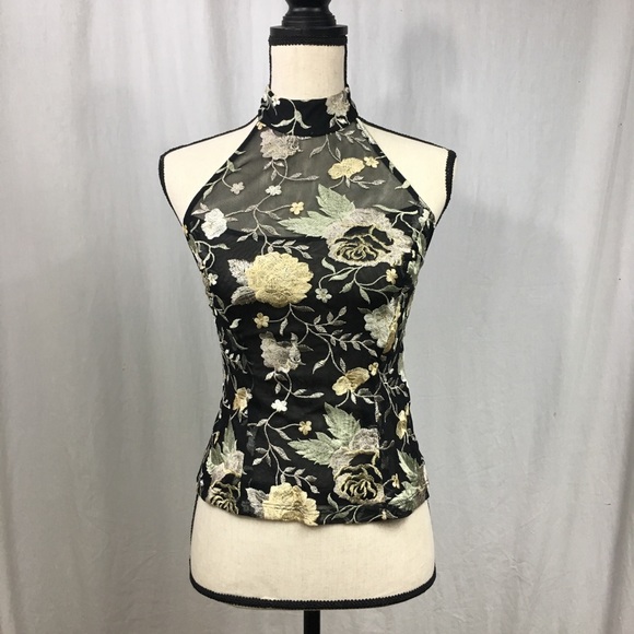 Cache | Tops | Cach Floral Embroidered Halter Top Size 2 | Poshmark